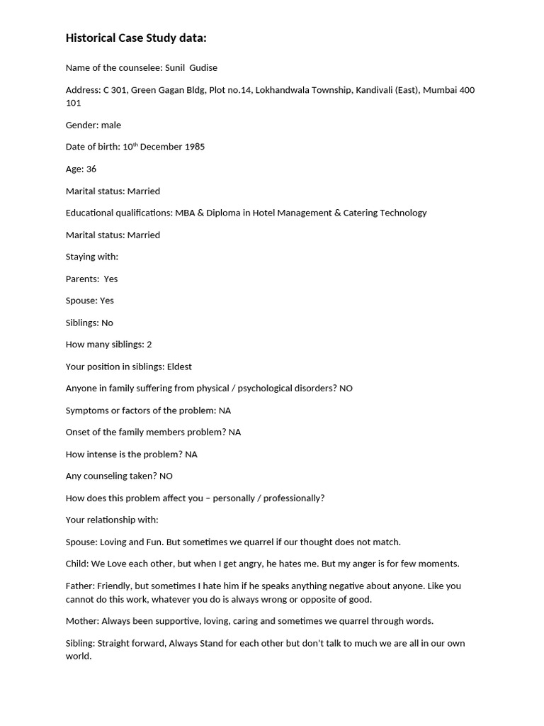 Sunil Gudise: DMIT Counseling Case Study | PDF | Interpersonal ...