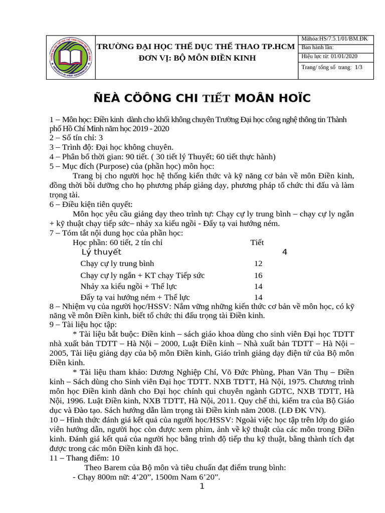 đẠI HOC CNTT tHỂ CHẤT 1 | PDF