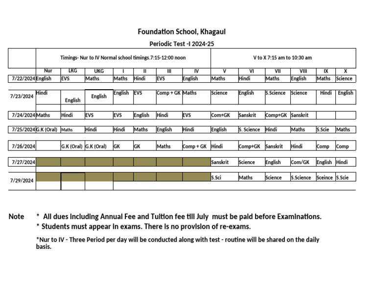 First Periodic Test Schedule 2024-25 | PDF