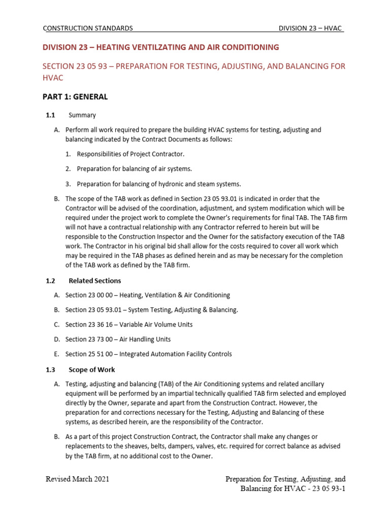 23 - 05 - 93-Prep For TAB For HVAC | PDF | General Contractor ...
