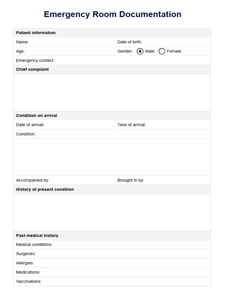 Emergency Room Documentation Blank | PDF