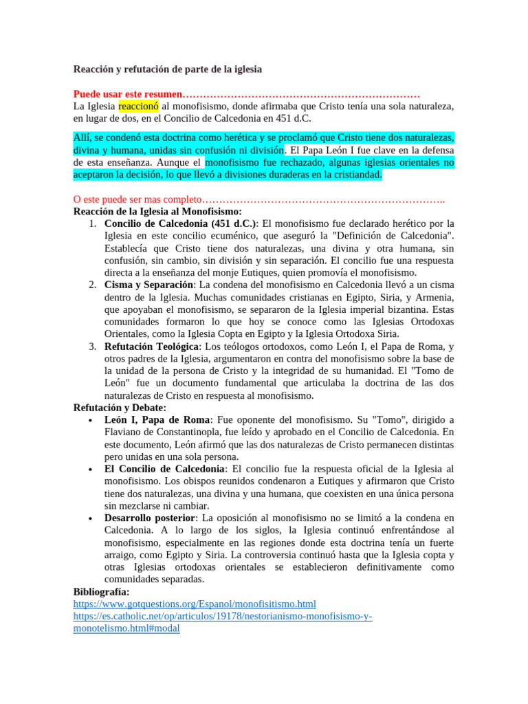 Reacción y Refutación de Parte de La Iglesia Monofisismo | PDF ...