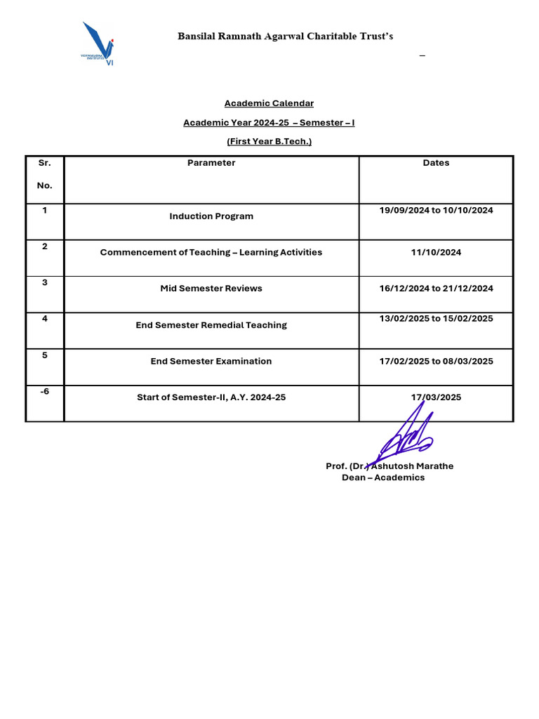 Academic Calendar - FY - A.Y. 2024-25 - Sem.I | PDF