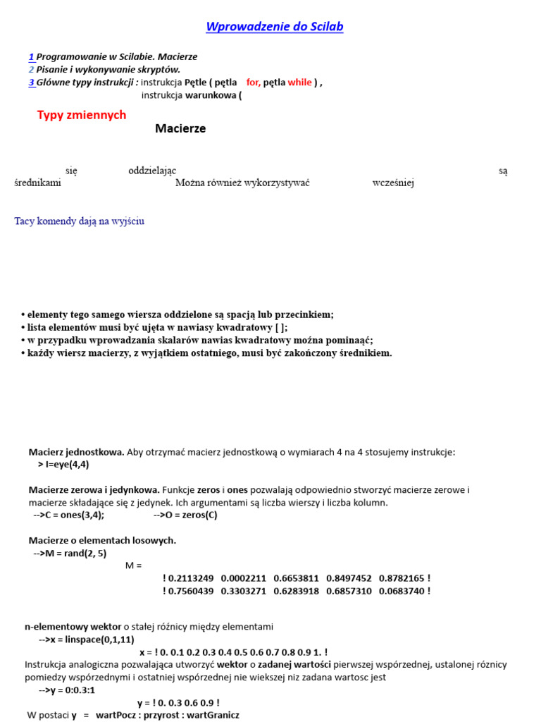 LECT 2 Intr To SciLab Programowanie | PDF