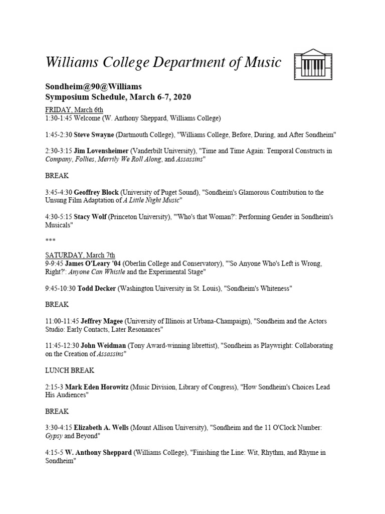 Sondheim@90 Symposium Schedule | PDF