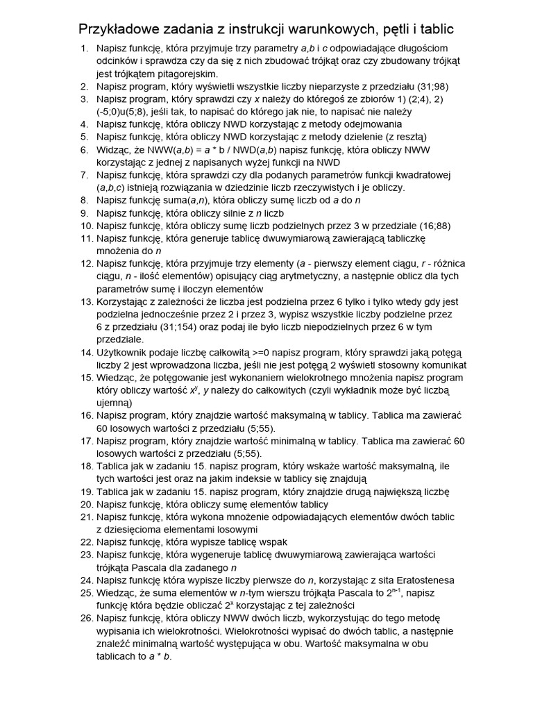 Przykladowe Zadania - Programowanie | PDF