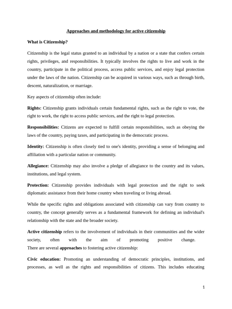 Approaches to Active Citizenship Education | PDF | Citizenship | Non ...
