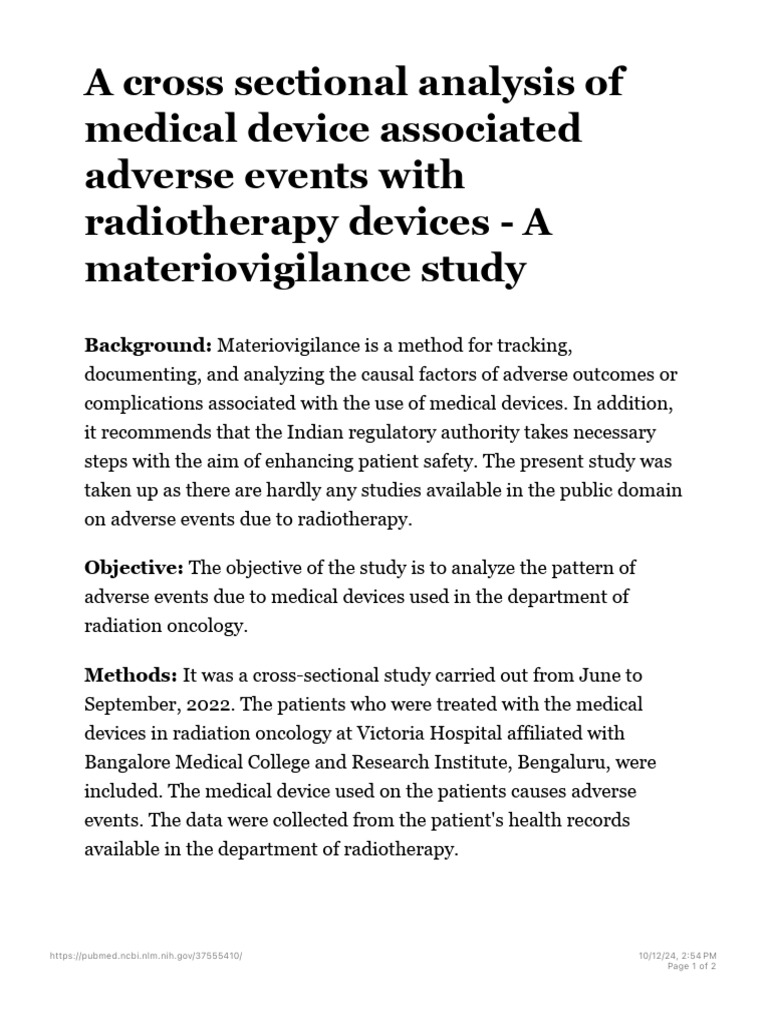 A Cross Sectional Analysis of Medical Device Associated Adverse Events ...