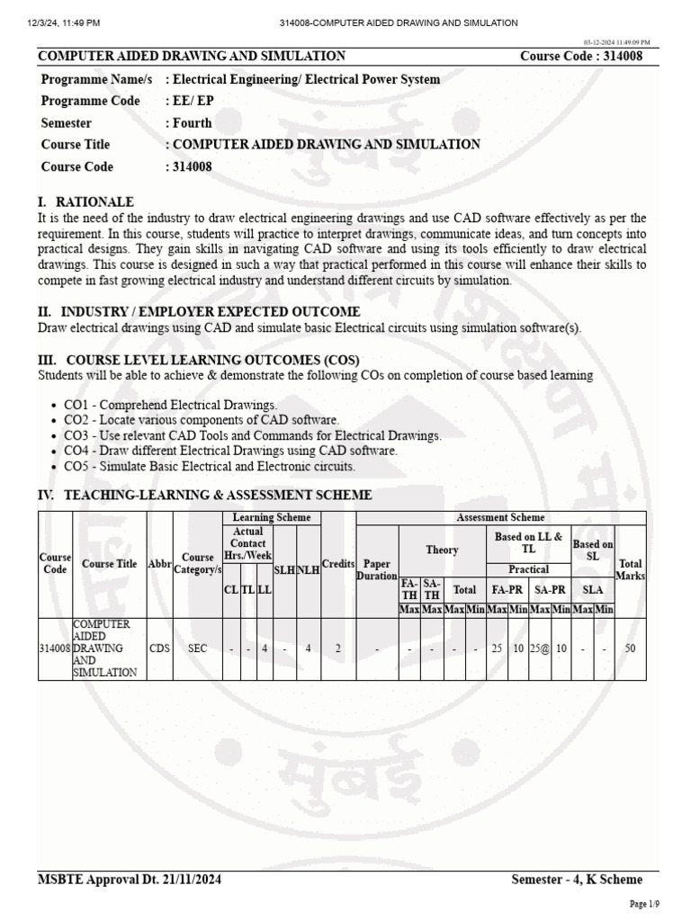314008-Computer Aided Drawing and Simulation | PDF | Electronic ...