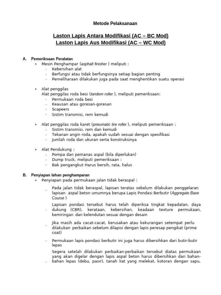 Laston Lapis Antara Modifikasi (AC - BC Mod) Laston Lapis Aus Modifikasi (AC - WC Mod) | PDF