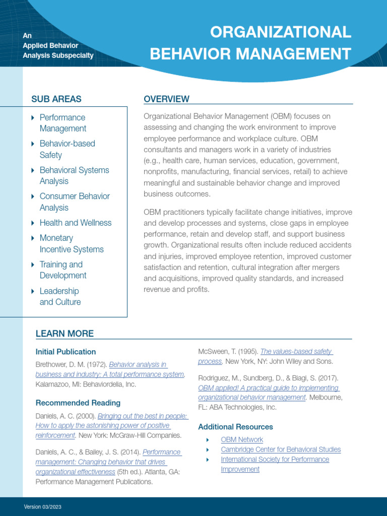 Organizational Behavior Management Overview | PDF | Behavior | Economies