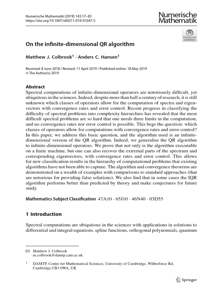 Infinite Dimensional QR Iteration | PDF | Matrix (Mathematics ...