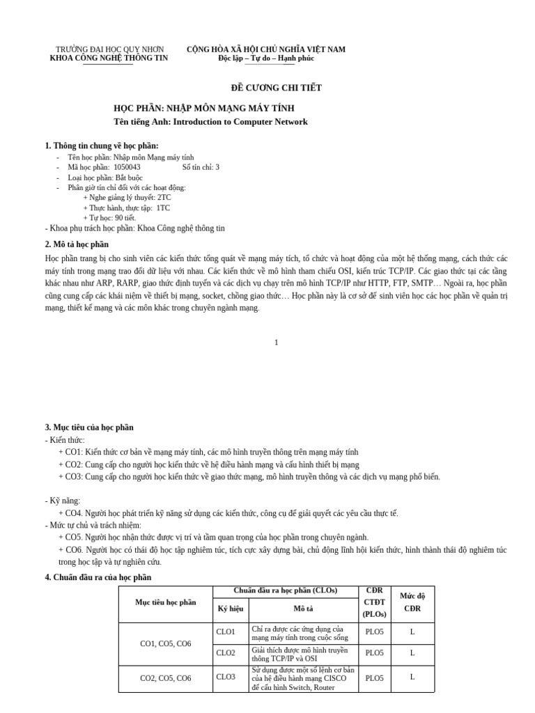 (Đề Cương Môn Học) -Nhap Mon Mang May Tinh | PDF