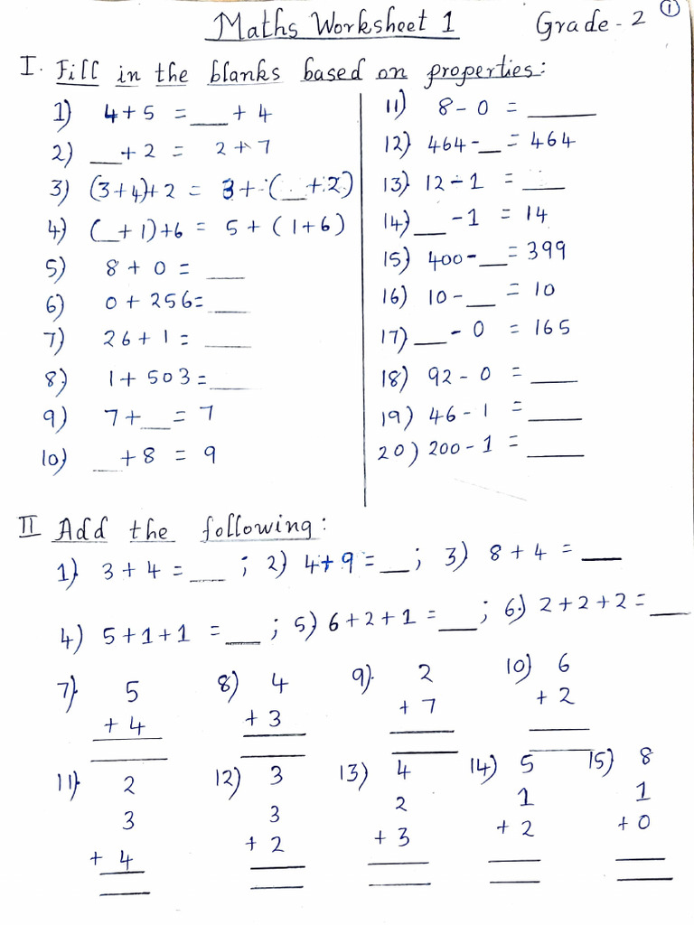 Math Worksheet - Grade 2 | PDF