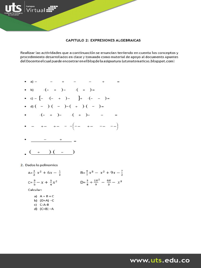 Taller Expresiones Algebraicas | PDF