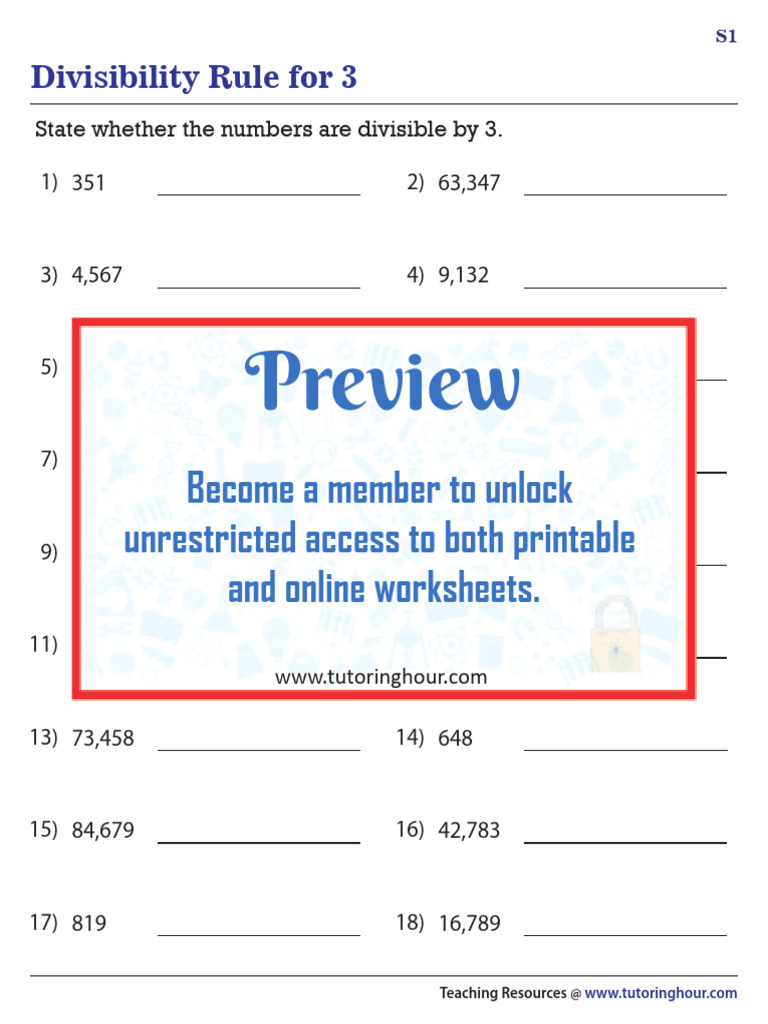 Divisibility by 3 Worksheet | PDF