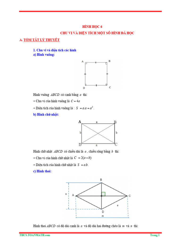 Tom Tat Ly Thuyet Va Bai Tap Trac Nghiem Chu Vi Va Dien Tich Cua Mot So Tu Giac Da Hoc | PDF