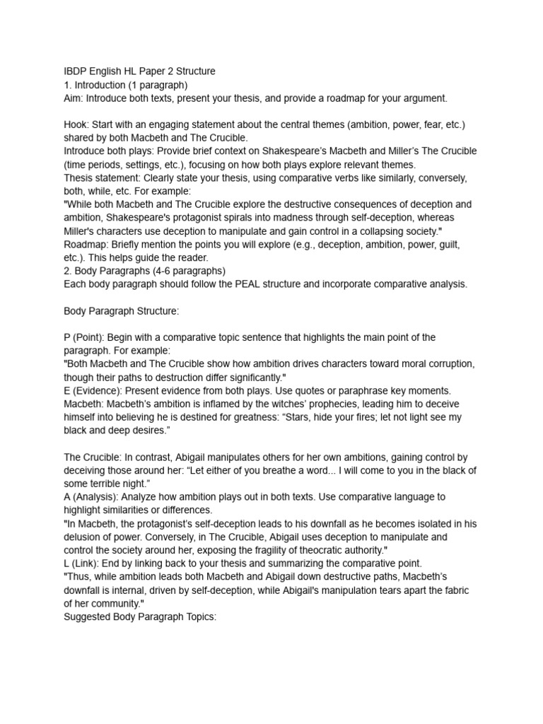 IB ENGLISH Paper 2 Structure With Checklist | PDF | Macbeth | Essays