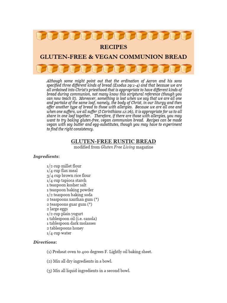 Glutenfree N Vegan Communion Bread Recipes | PDF | Breads | Flour