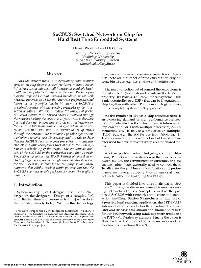 SoCBUS Switched Network On Chip For Hard Real Time Embedded Systems | PDF | Computer Network ...
