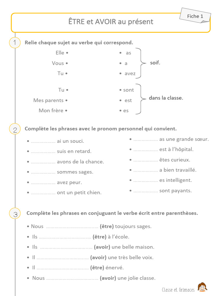Exercices sur ÊTRE et AVOIR en français | PDF | Phrase | Linguistique