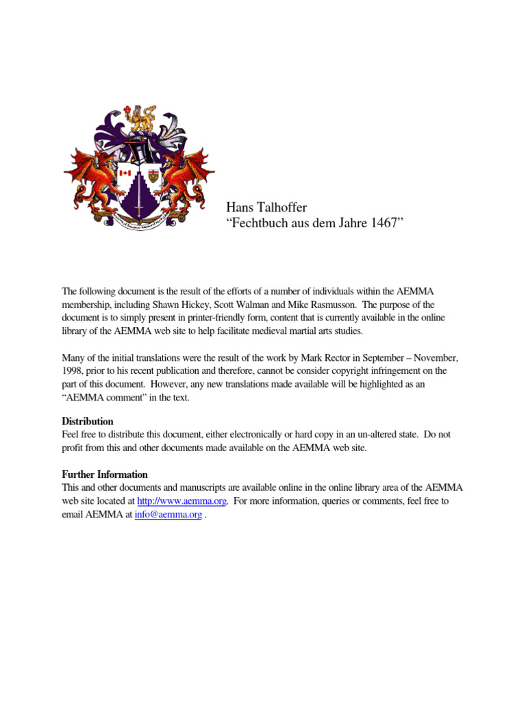 Talhoffer's 1467 Fechtbuch Overview | PDF | Swordsmanship | Fencing