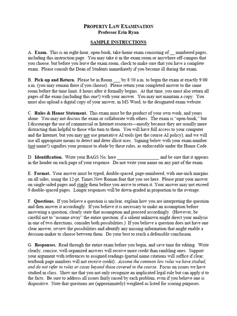 FSU Sample Exam Instructions-1 | PDF | Question