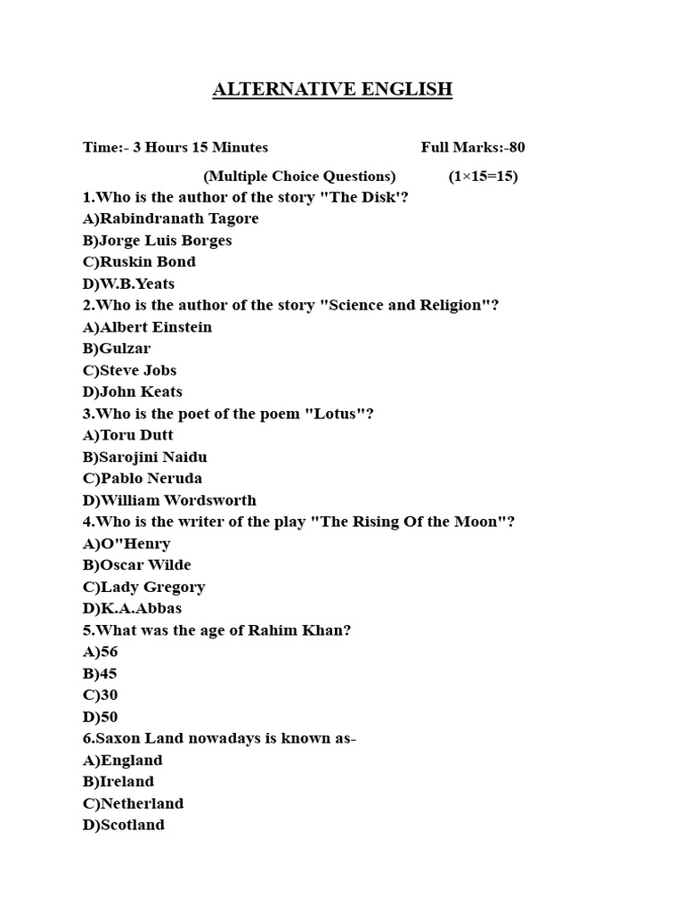 Alternative English Question Paper Original 1 | PDF | Verb | Grammar