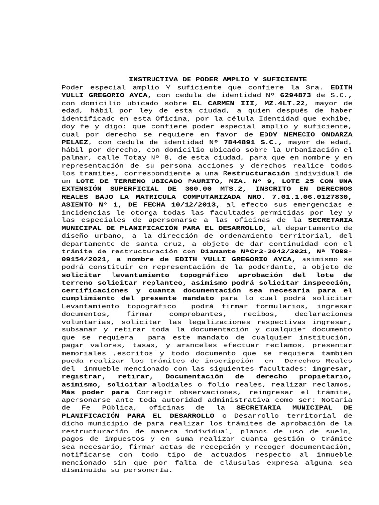 Instructiva de Poder | PDF | Documento de identidad