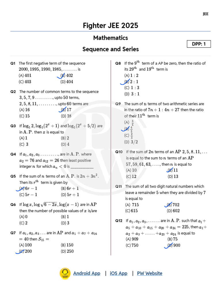 Sequence and Series DPP 01 Fighter JEE 2025 | PDF | Number Theory | Mathematical Analysis