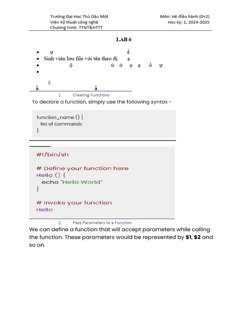 Lab 6 - Lap Trinh Shell-Function | PDF