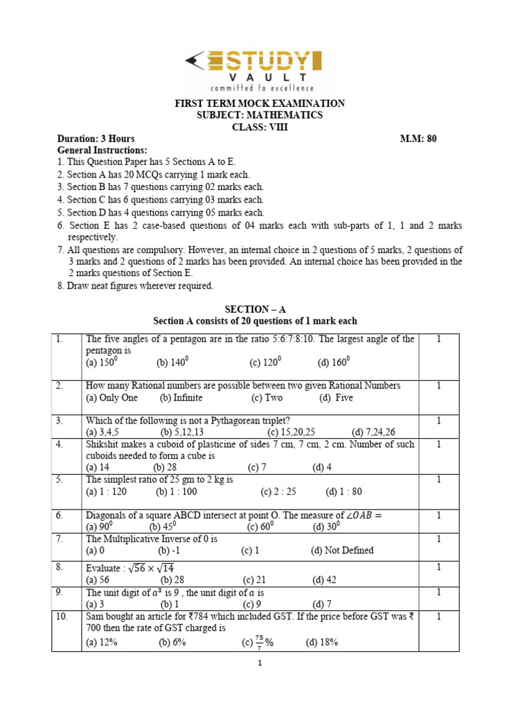 8 Math Mock Term1-1 | PDF | Recycling | Rectangle