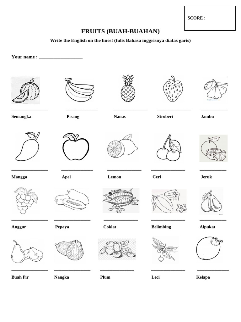 Soal (FRUITS, Greetings, Bodypart) | PDF