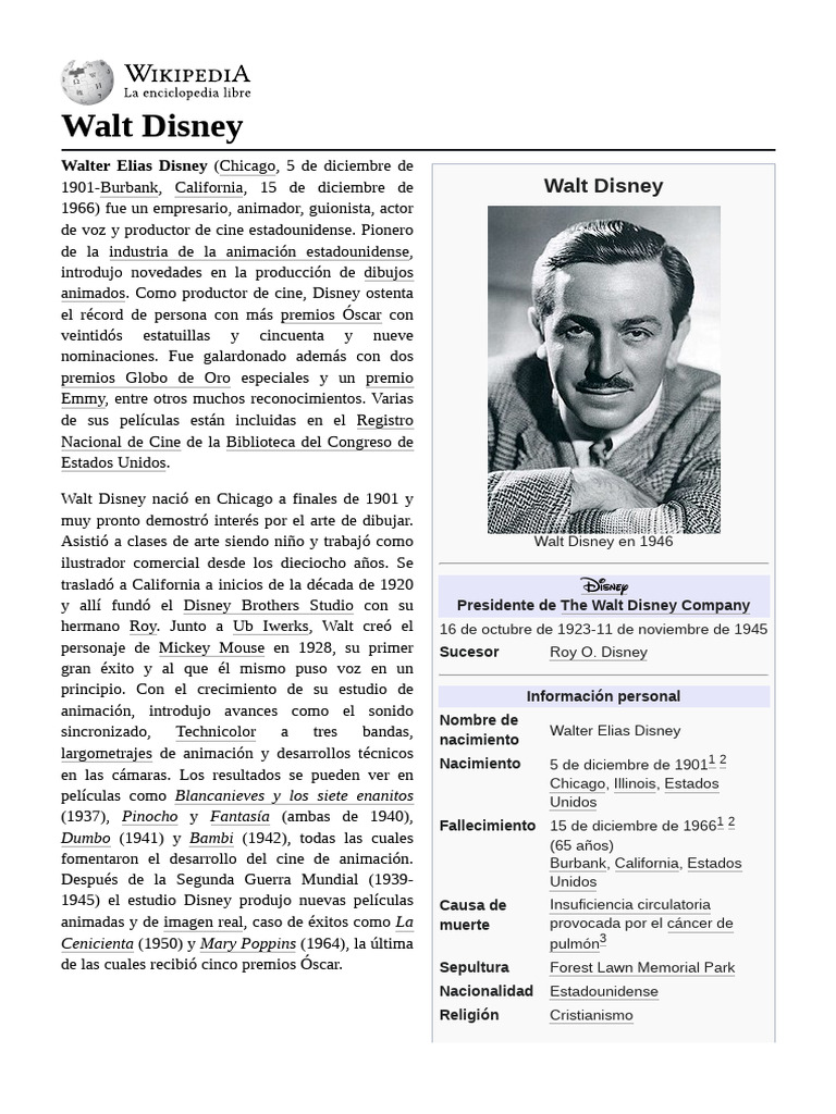 Vida y legado de Walt Disney | PDF | Walt Disney | La compañía Walt Disney