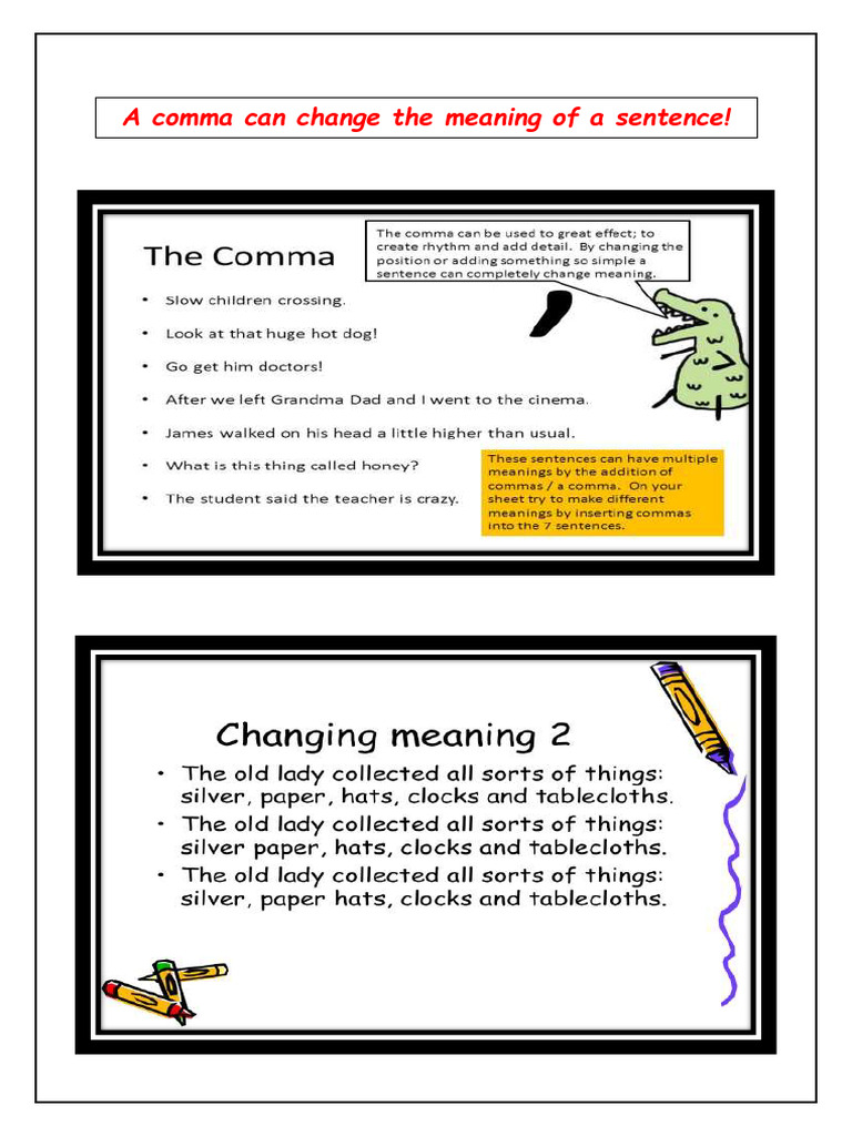 Kami Export - A comma can change the meaning of a sentence Online | PDF