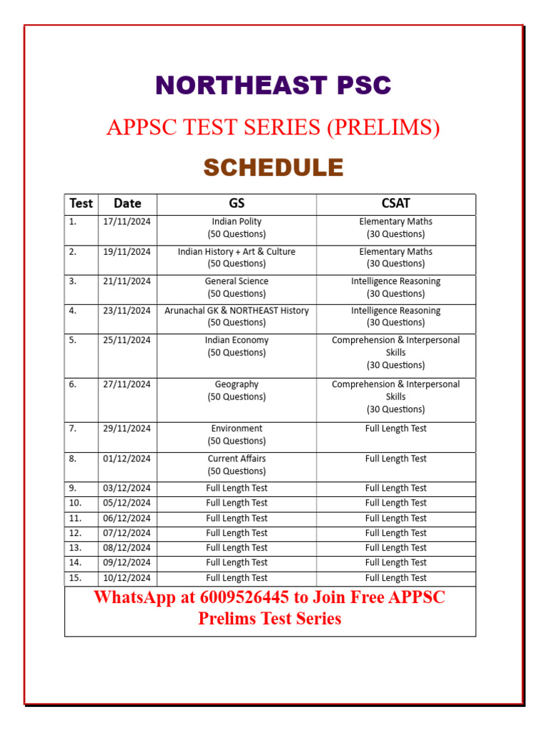 Test Series Schedule | PDF