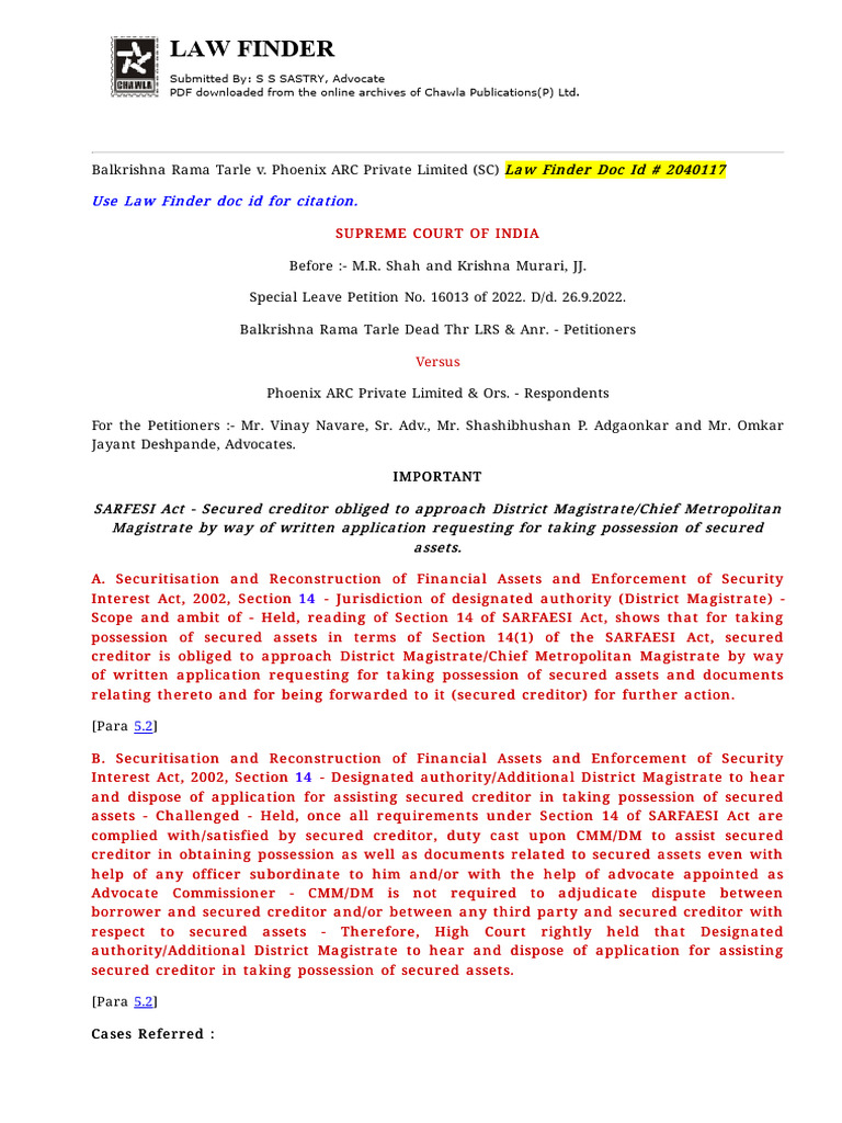 LawFinder 2040117 | PDF | Magistrate | Security Interest