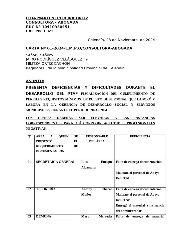 Deficiencias en PTAF 2023-2024 Celendín | PDF