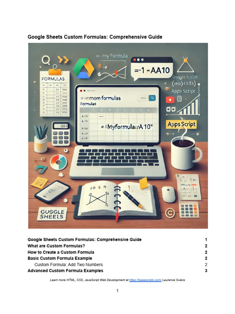 Google Sheets Custom Formulas_ Comprehensive Guide | PDF | Spreadsheet | Java Script