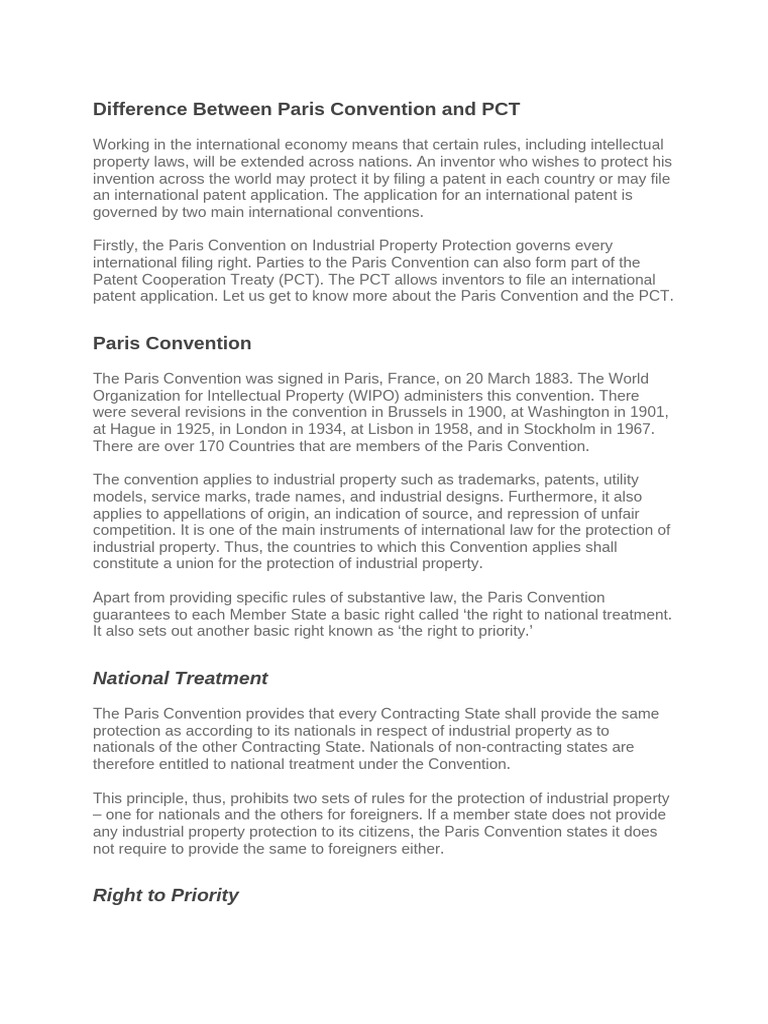 Difference Between Paris Convention and PCT | PDF | Patent Application ...