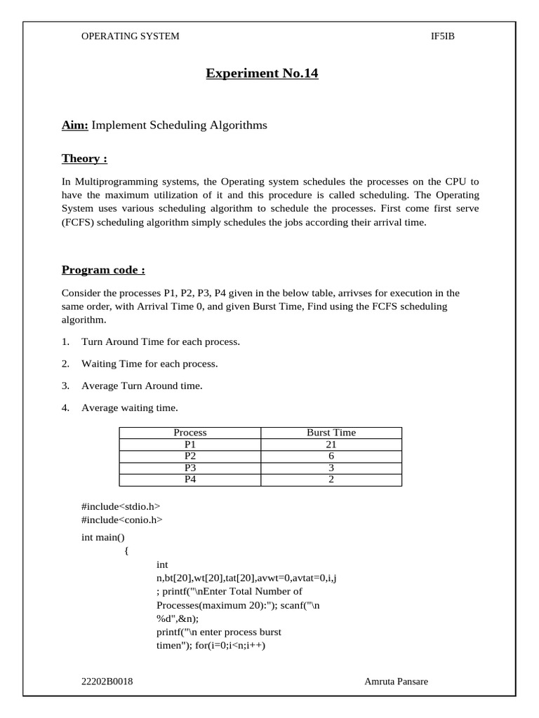 FCFS Scheduling Algorithm Implementation | PDF | Algorithms | Operating System Technology