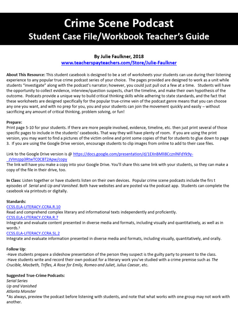 True Crime Podcast Case Workbook | PDF