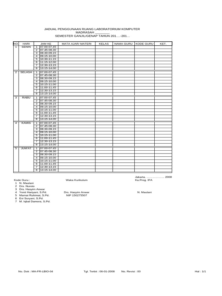 Jadwal Penggunaan Ruang Lab Ipa 131 | PDF