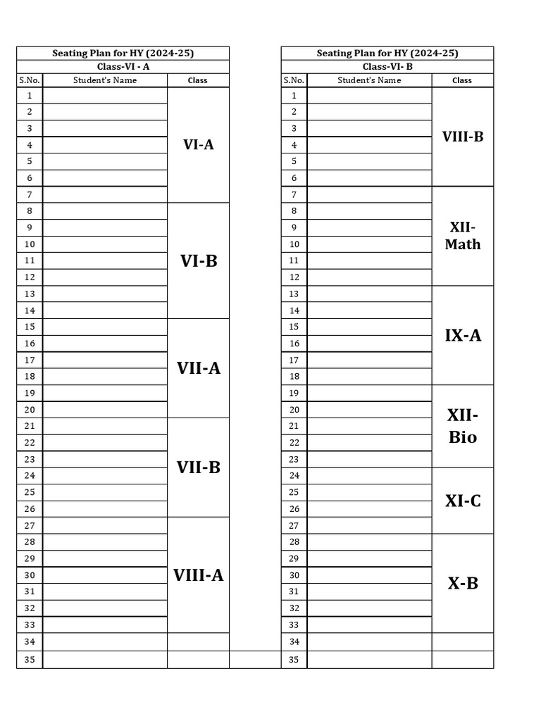 Seating Plan-VI-XI-HY-2024-25 | PDF