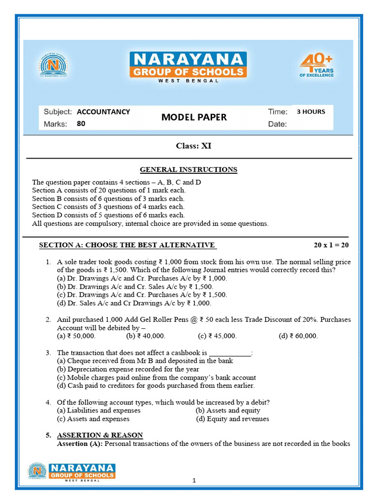 Xi Accountancy Model Paper | PDF | Debits And Credits | Financial ...