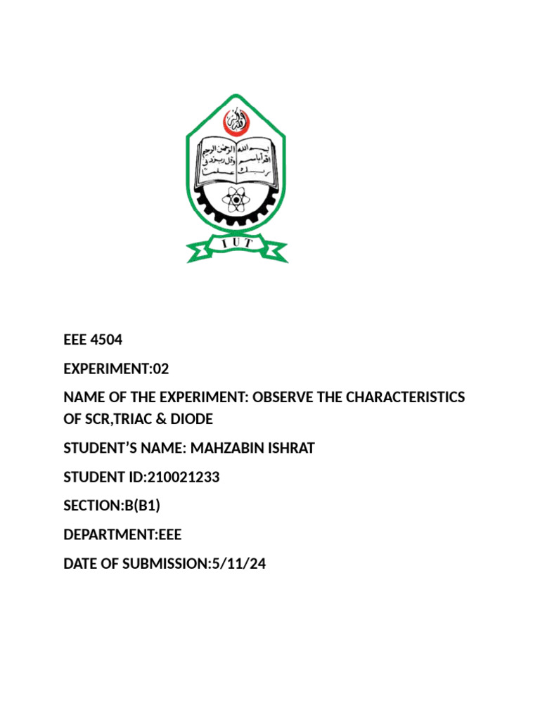SCR, TRIAC & Diode Characteristics Experiment | PDF | Rectifier ...