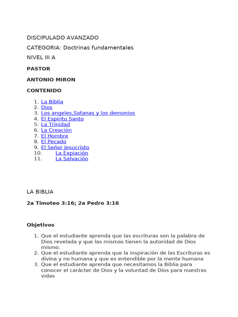 Doctrinas Fundamentales - Discipulado Avanzado | PDF | Dios | Biblia