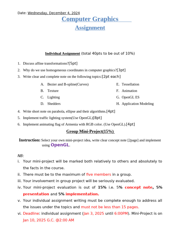 Assignment CG@2025 | PDF