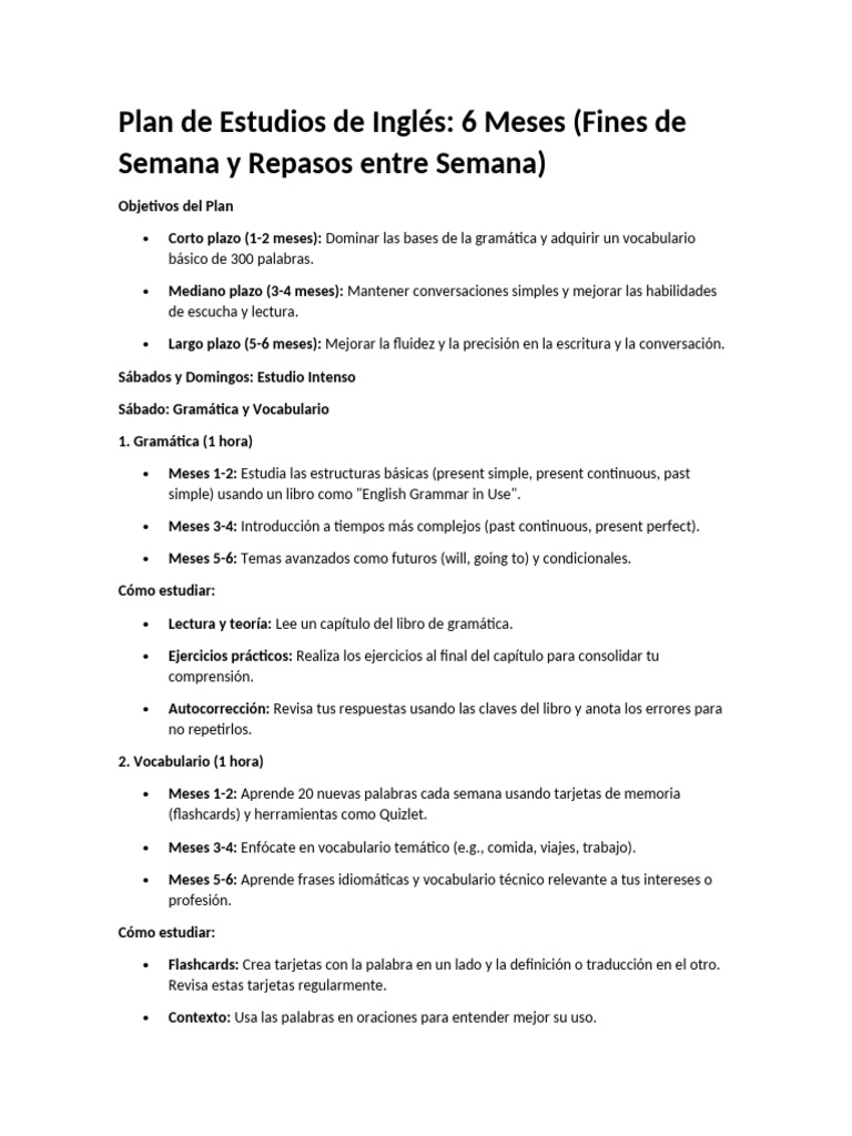 Plan de Estudios de Inglés | PDF | Gramática | Oración (Lingüística)