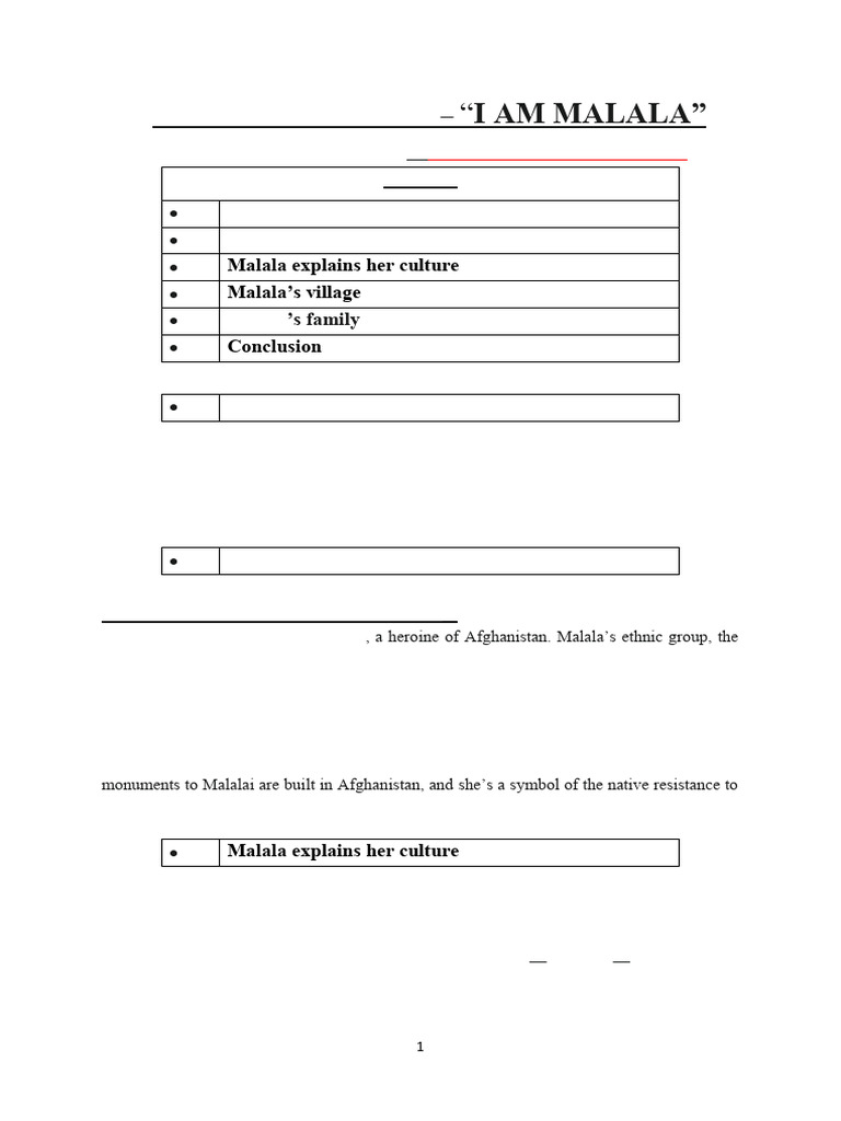 SUMMARY of The PROSE - I Am Malala | PDF | Malala Yousafzai | Pashtuns